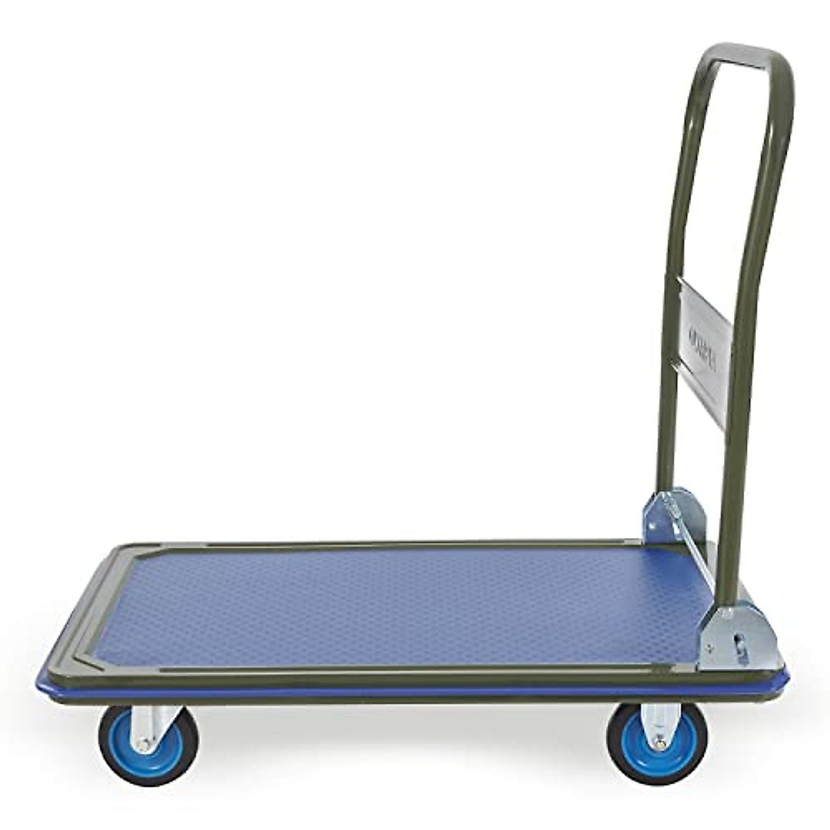 Olympia Tools 85-182 Folding & Rolling Flatbed Cart for Loading, Olive Green with Blue Bumper, 600 Lb. Load Capacity
