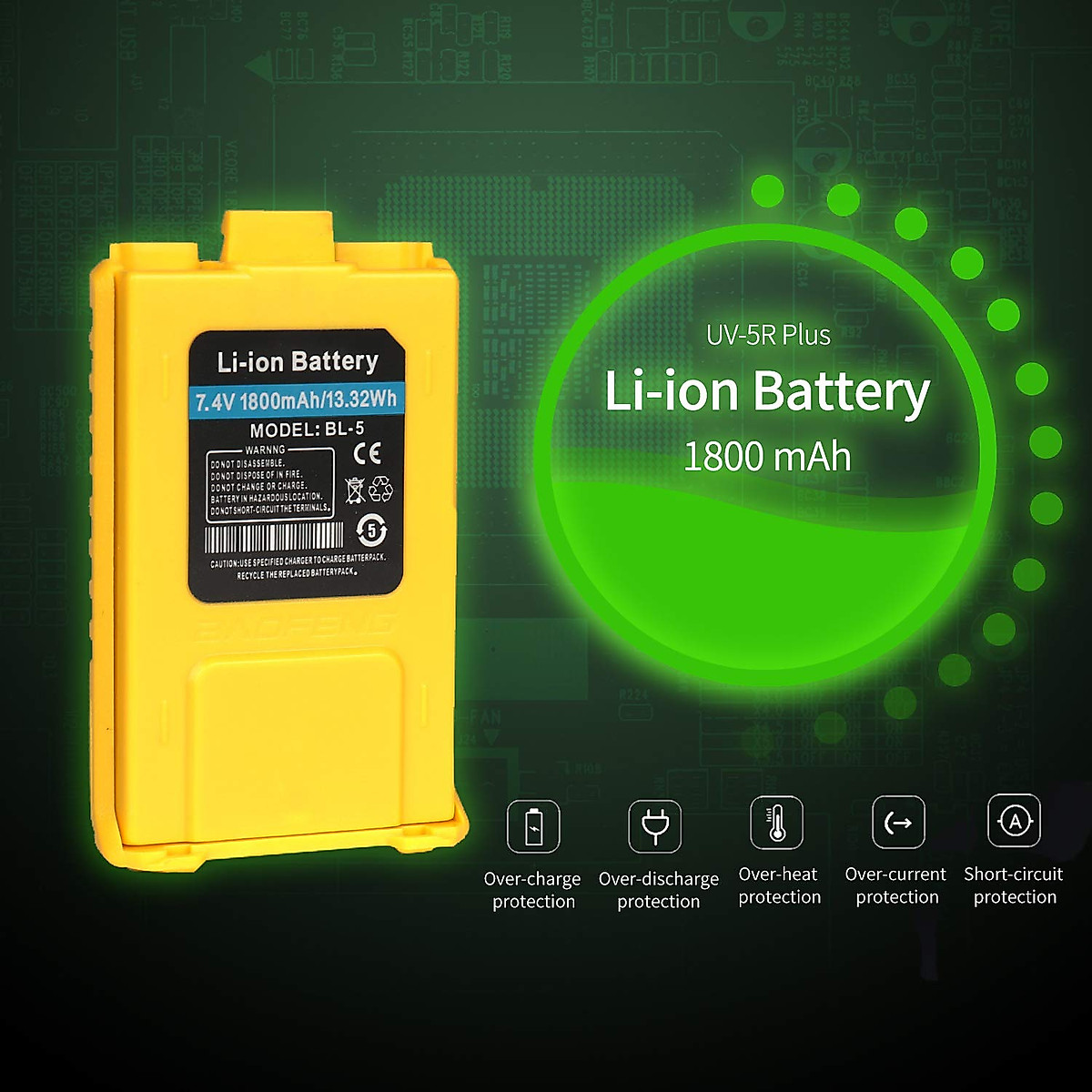 BAOFENG UV-5R+ Plus Two Way Radio, Long Range for Adults Rechargeable with Earpiece, Walkie Talkie for Outdoors, 144-148 420-450MHz, Qualette Series, Imperial Yellow