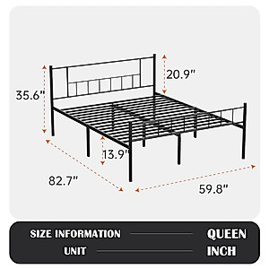 PayLessHere 14 Inch High Metal Platform Bed Frame with Headboard Maximum Storage Space Under The Heavy Duty Bed Frame No Box Spring Needed Noise-Free Easy Assembly,Queen