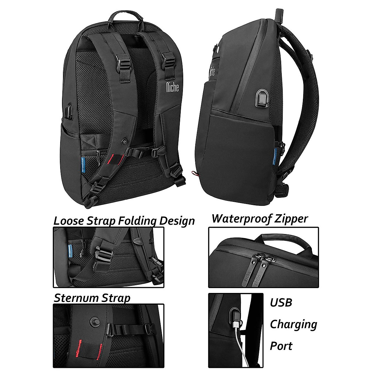 Niche Motorcycle Light weight Backpack, Waterproof laptop Backpack for Motorcycling, Commuting, Cycling, Travel Work Flight, Fits 15-inch Laptop with USB Plug 20L (N-19203+N-19801+N-19804)