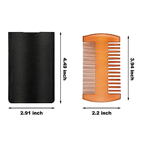 3 Pieces Beard Comb Natural Sandalwood Wooden Mustaches Combs Dual Action Teeth Beard Comb with 3 Pieces Pocket Faux Leather Case for Beards Mustaches (Yellow)