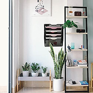 GDINDINFAN 5 Pockets Mesh Hanging Wall File Holder Organizer Wall Mounted Paper Magazine Rack, Black
