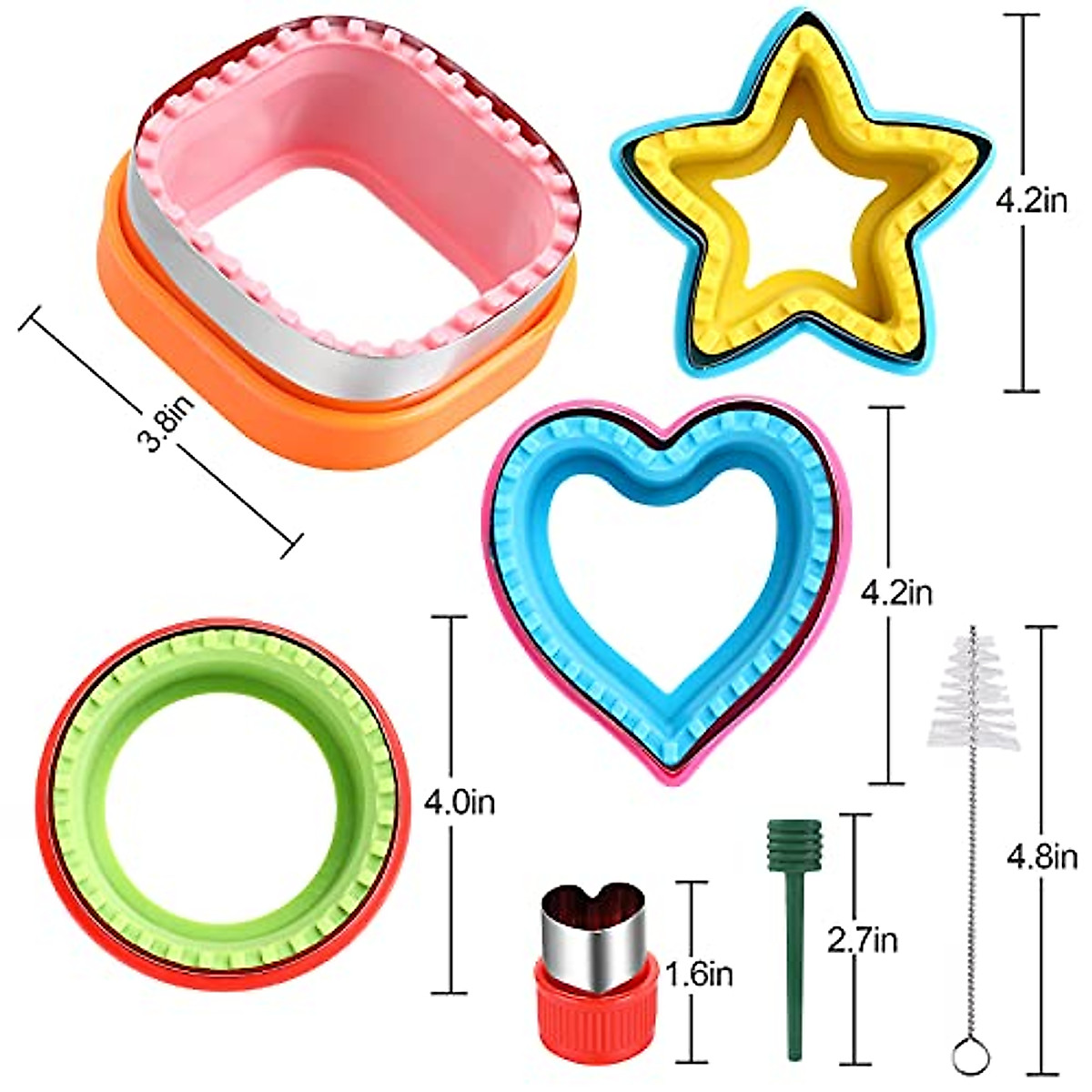 10pcs Stainless Steel Sandwich Cutter and Sealer Set for Kids, Star & Heart & Circle & Square Shape food Cutters,Cookie Cutters Vegetable Fruit Bread Biscuit Cutters for Kids Lunch and Bento Box