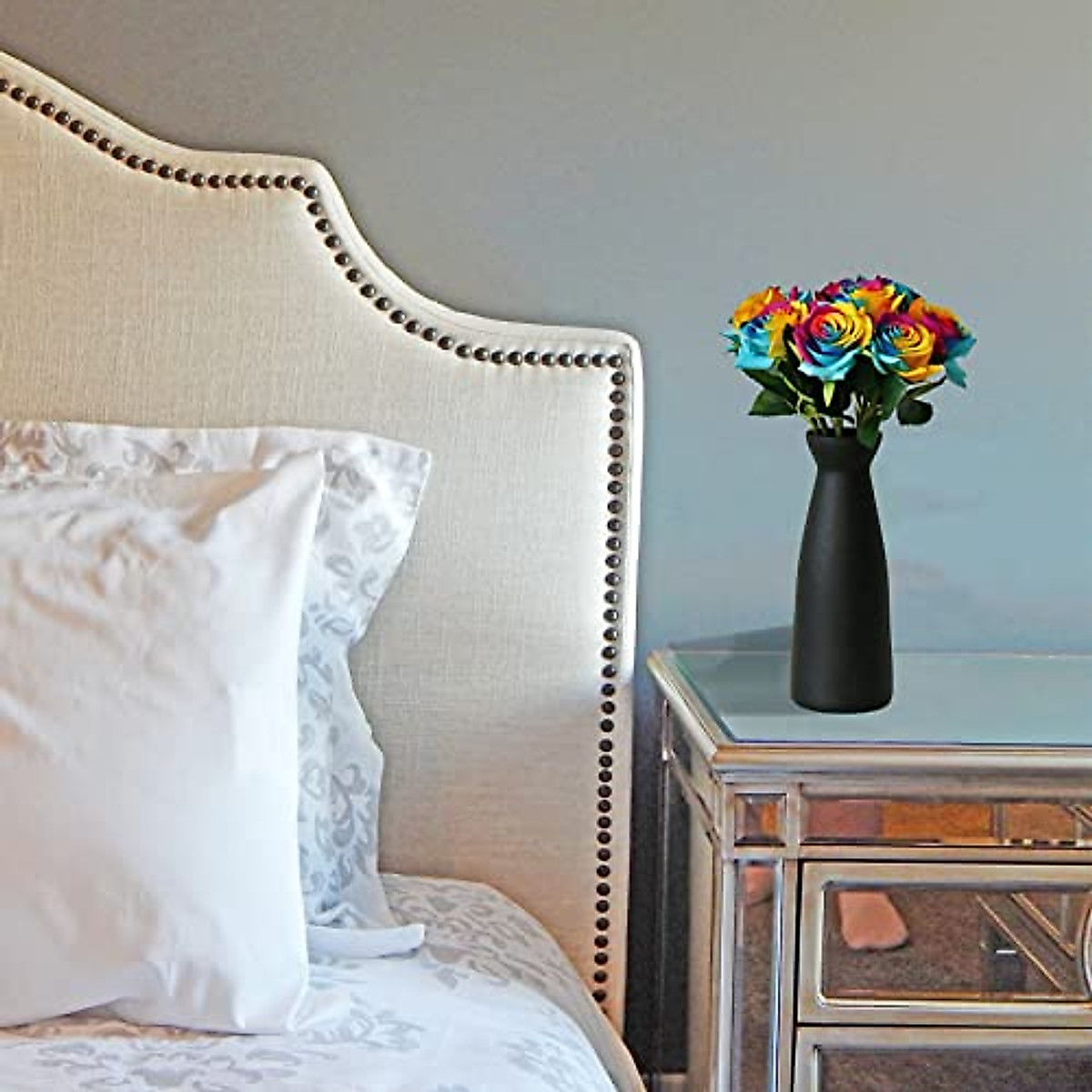 Mandy's 10pcs Rainbow Flowers Artificial Silk Rose Flowers for Mother's Day Home Decoration Bridal Wedding Bouquet and Parties