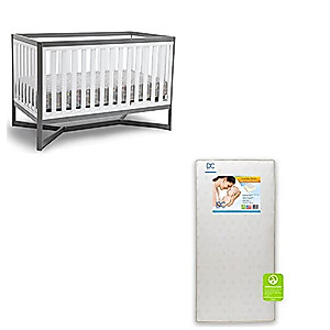 Delta Children Tribeca 4-in-1 Convertible Crib, White/Grey with Twinkle Stars Crib & Toddler Mattress
