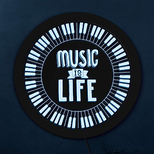 The Geeky Days Music is Life Piano Keys Round LED Neon Sign Piano Keyboard LED Lighting Decor Music Studio Open Sign with Colorful Changes