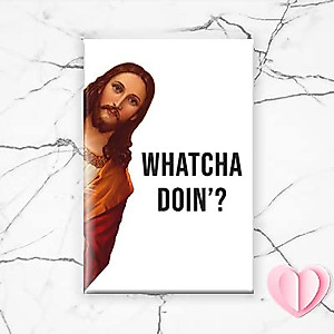 Funny Jesus Magnet For Christmas - Whatcha Doin'? Christmas Gift, Stocking Stuffer, Birthday Gift, Funny Fridge Magnet, Refrigirator Magnet