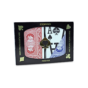 Copag Magnum Design 100% Plastic Playing Cards, Poker Size Magnum Index Red/Blue Double Deck Set