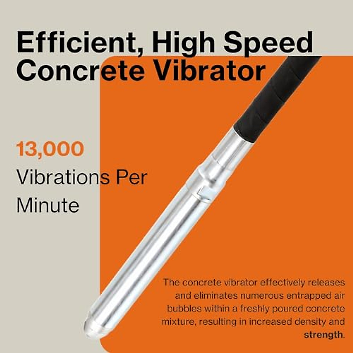 SuperHandy Concrete Vibrating Power Tool, 13k VPM, 4.9’ Ft Flex Hose Immersion Shaft, Cement Vibrator, Cordless Handheld 48V 2Ah Battery, Brushless Motor - Remove Air Bubble, Level & Mix Concrete