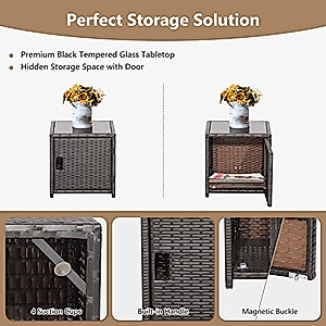 Tangkula 5 Pieces Wicker Patio Furniture Set, Patiojoy Conversation Chair and Ottoman Set with Single-Door Storage Coffee Table and Cushions, Outdoor Lounge Chair Chat Set, Space-Saving (Off White)