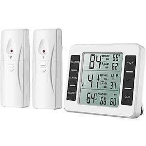 (UPGRADED) AMIR Refrigerator Thermometer, Wireless Indoor Outdoor Freezer Thermometer, Sensor Temperature Monitor with Audible Alarm Temperature Gauge for Kitchen, Freezer, Home (Battery not Included)