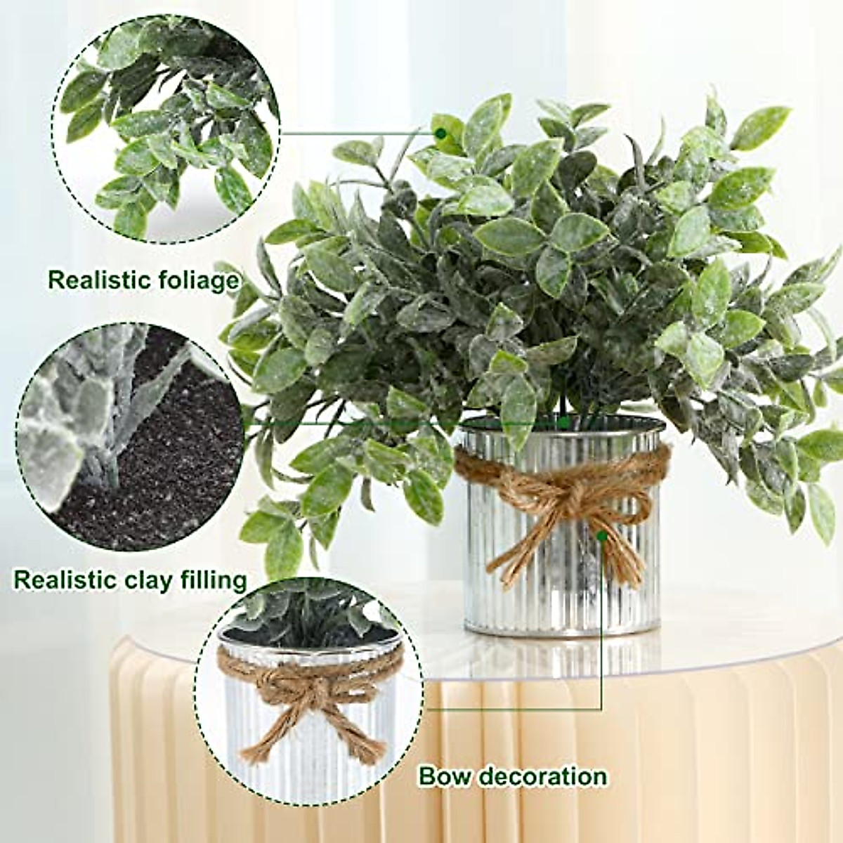 CEWOR 3 Pack Fake Potted Plants for Farmhouse Decor, Artificial Eucalyptus Metal Pots in Rustic Rectangular Pots Table Centerpiece for Dining Room Bathroom Desk Room Office Greenery Decor or Gift
