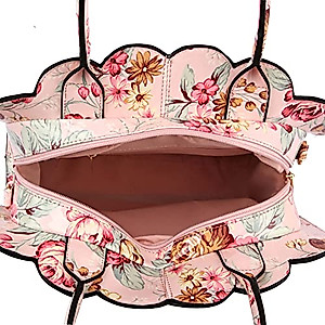 3D Flower Applique Floral Leopard Print Patent Vegan Leather Satchel Handbag Wallet Set (Flower/Leopard Print - Brown)