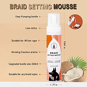 Mut Dynasty Moose Hair Setting Lotion Foam for Box Braids and Long-Lasting Hold - Professional Braiding Sealer Mousse for Black Women, 8.4oz/250ml