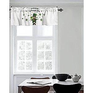 Kakmok Window Valance for Kitchen Cafe,St. Patrick's Day Leprechaun Shamrock Gold White Rod Pocket Drape Privacy Curtain,Lucky Leaf Short Curtains for Bathroom/Living Room/Bedroom Windows Decor