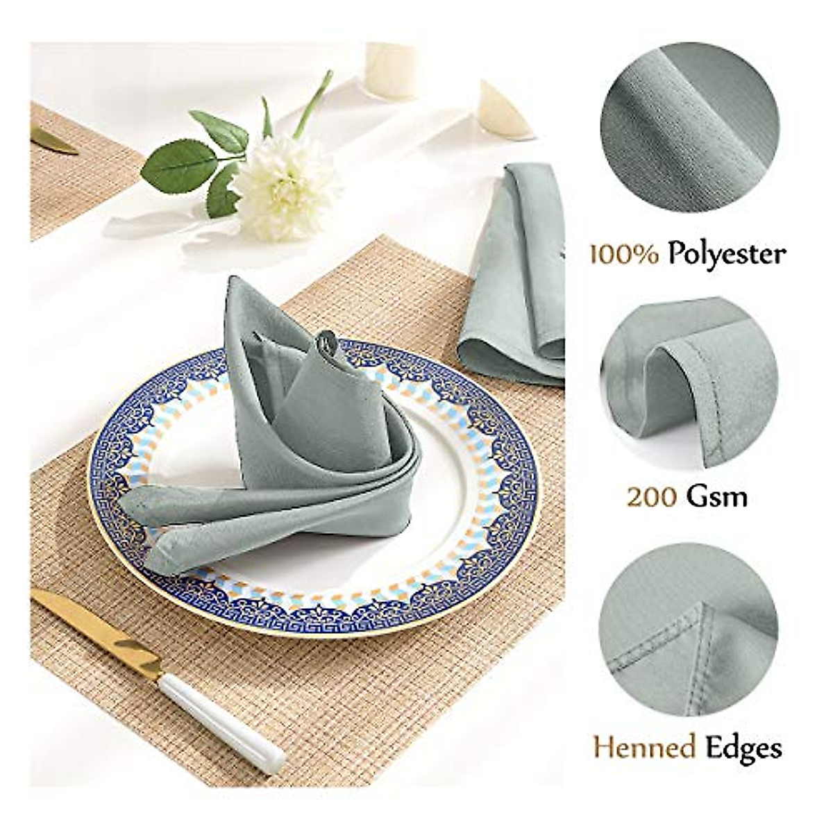 Cloth Napkins Washable and Soft Dinner Napkins 12 Pack Polyester Napkins for Dining Restaurant Hotel and Wedding
