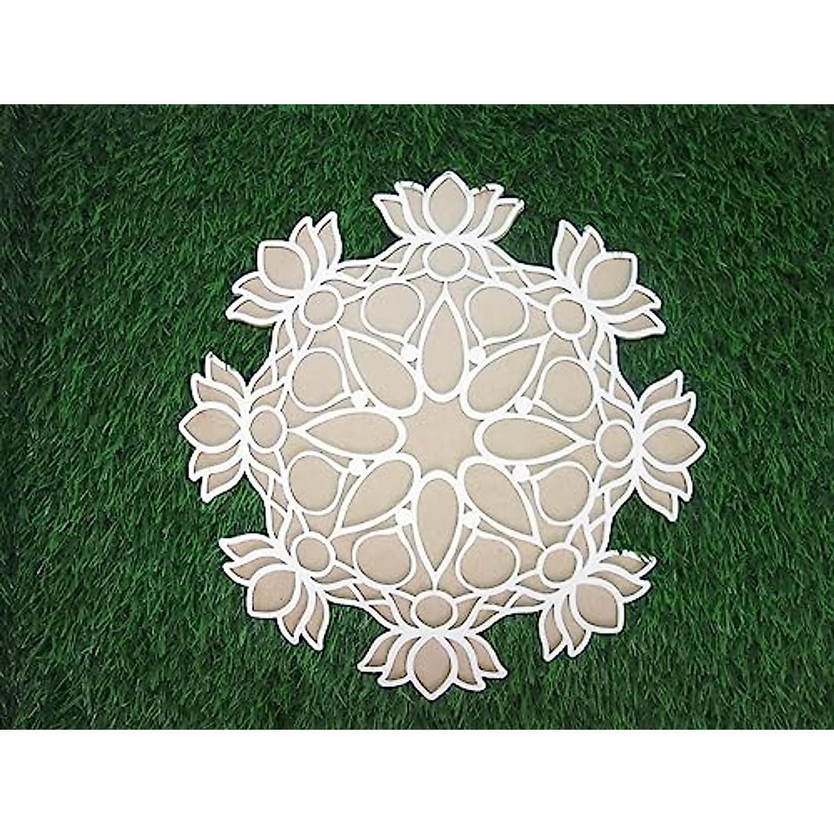 DIY MDF Readymade Round Lotus Designer Rangoli Mat Easy to Use Rangoli Template Easy to Fill Wooden MDF Rangoli Boards for Indian Traditional Festival (Size:- 12 Inches Diameter)
