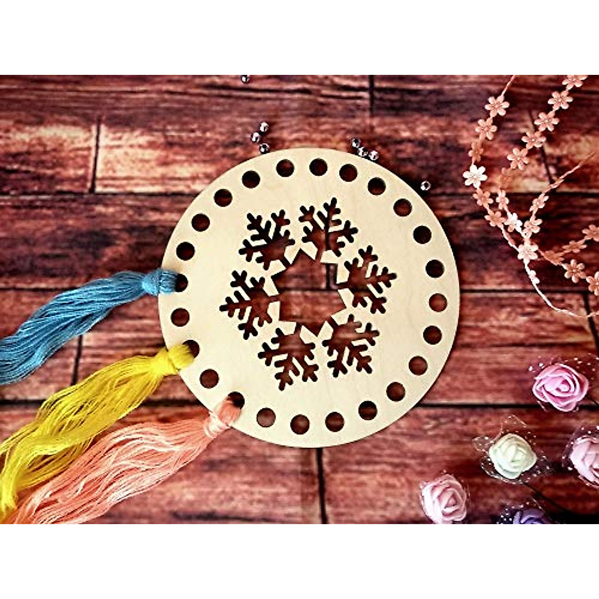 Basket bottom 6 inch 15 cm small Ornament. Wooden Cross Stitch Yarn Holder organizer base