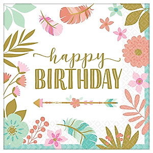 Multicolor Boho Birthday Girl Luncheon Napkins - 6.5" x 6.5" (16 Count) - Soft & Absorbent, Premium Quality & Adorable Design - Ideal For Bohemian-Themed Celebrations