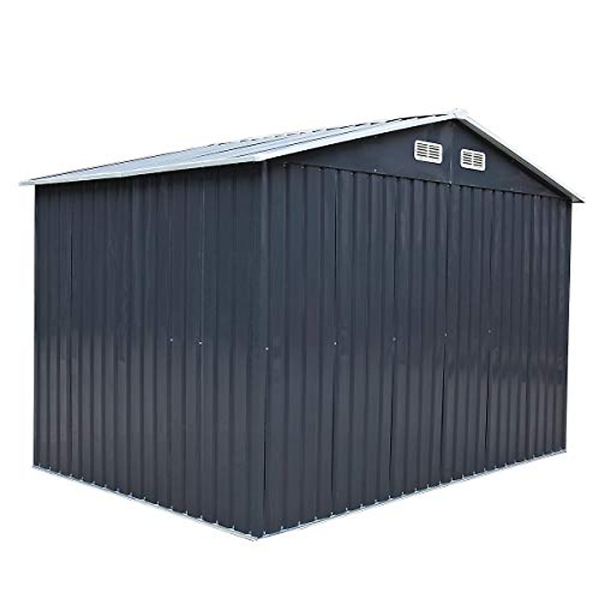 6.3' x 9.1’ Large Outdoor Storage Shed, Sturdy Utility Tool Lawn Mower Equipment Organizer for Backyard Garden w/Gable Roof, Lockable Sliding Door, Vents, Floor Frame - Grey