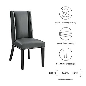 Modway Baron Modern Tall Back Wood Vegan Leather Upholstered Two Dining Chairs in Gray