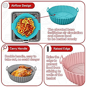 3 Pack Air Fryer Silicone Liners Pot, 8 Inch Silicone Air Fryer Liners Round Reusable Air Fryer Basket for 3.5-7QT, Replacement of Parchment Paper Liners for Baking Oven Microwave (Blue+Pink+Grey)