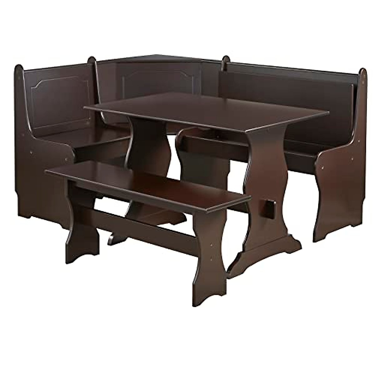 Target Marketing Systems Traditional Style 3-Piece Nook Corner Dining Set with Hidden Storage Under The Seats, for Small Spaces, Includes 1 Table and Benches, Espresso