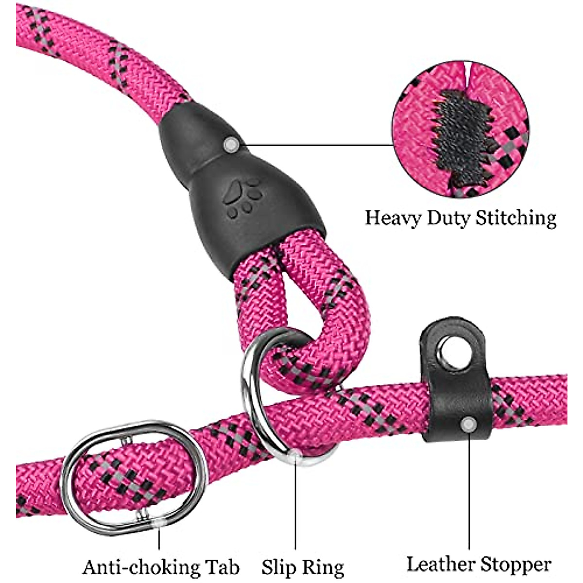 TagME Slip Leads for Dogs, 6 FT Heavy Duty Dog Leash with Padded Handle, Strong Rope No Pull Pet Training Leash for Small Dogs,Hot Pink