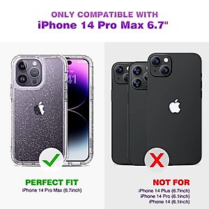 Diaclara Designed for iPhone 14 Pro Max Case 6.7’’ [2023 Upgraded], Full Body Rugged Case w/Built-in Touch Sensitive Anti-Scratch Screen Protector+9H Glass Camera Lens Protector(Clear Glitter)