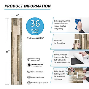 Art3d 36-Pack 54 Sq.ft Peel and Stick Floor Tiles Vinyl Plank Flooring Wood Look, Adhesive and Waterproof Tile Sticker for Bedroom, Living Room, Kitchen, RV in Aged Wood
