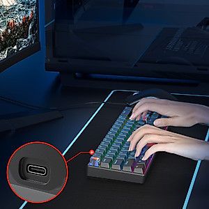 Ussixchare 65 Percent Mechanical Gaming Keyboard 68 Keys RGB Gaming Keyboard with Red Switch Wired Keyboard for Windows PS4/5 Xbox Gamers(68 Monster)