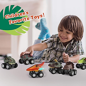 Dinosaur Toys Pull Back Cars for Boy, Dino Car Toy Set for Kids, Pull Back Vehicles for T-Rex Dinosaur Games, Birthday Gifts for Age 3 4 5 6 Year Old Toddlers Boys Girls (6 Pack)