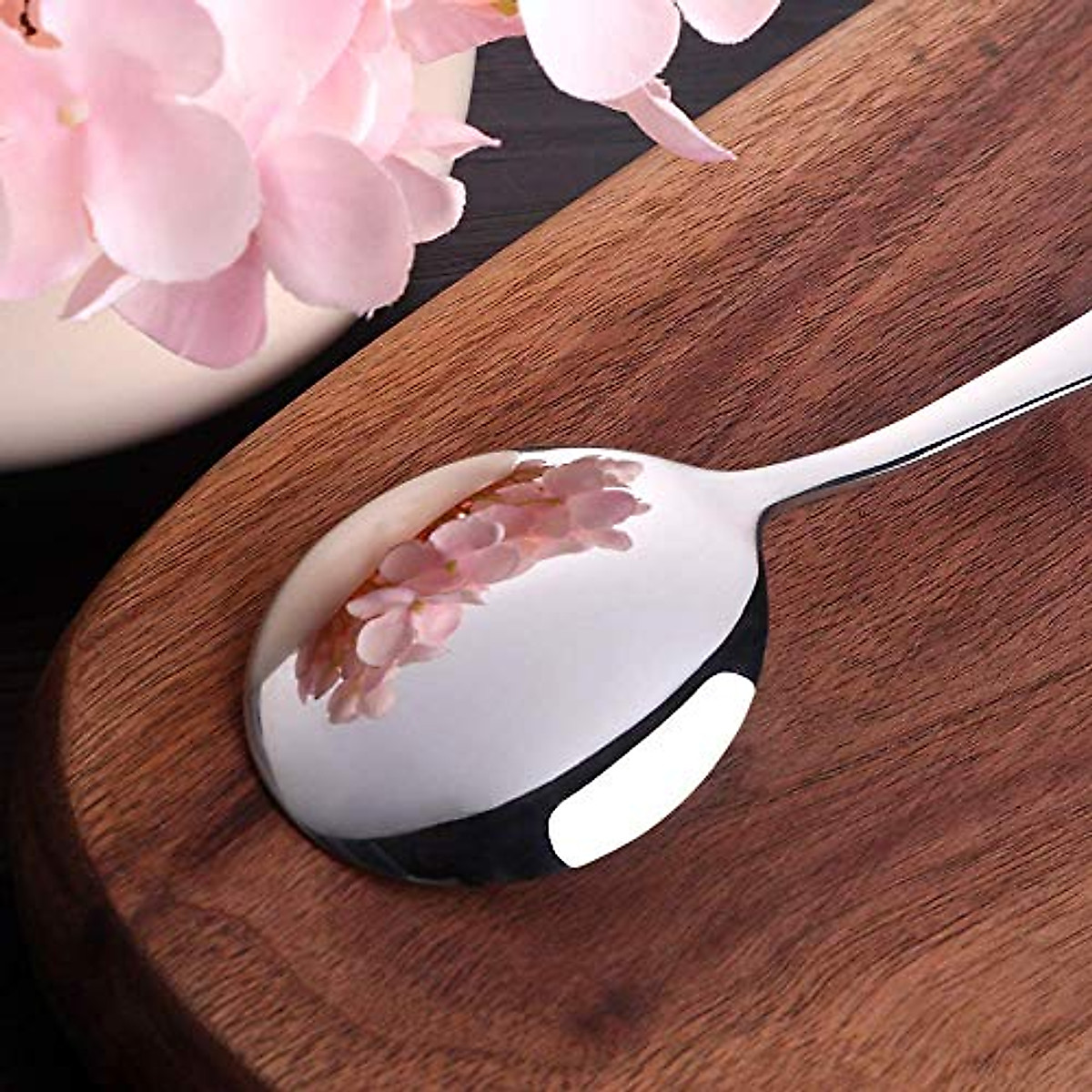 7-Inch Soup Spoons, Baikai Bouillon Spoon,18/10 Stainless Steel Finished Table Dinner Spoons Set of 4 (Silver)