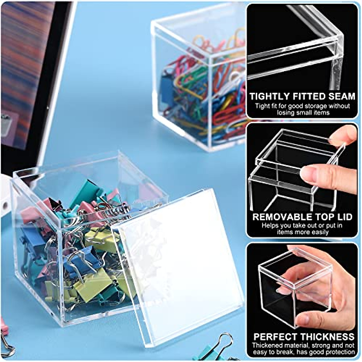 Tuanse Acrylic Box with Lid Clear Small Acrylic Box Plastic Square Cube with Lid Mini Acrylic Containers Display Box 2.2 x 2.2 x 2.2 Inch for Candy Pill Tiny Jewelry Toys Gifts (60)