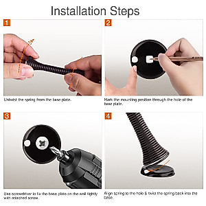 KOVOSCH 2 Pack Upgraded Spring Door Stoppers Black - Flexible Heavy Duty Screw-in Door Stop Spring, Wall Door Stopper with Black Bumper Tips