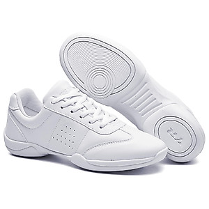 DADAWEN Adult & Youth White Cheerleading Shoe Athletic Sport Dance Shoes Training Competition Tennis Sneakers Cheer Shoes White US Size 5 M Big Kid