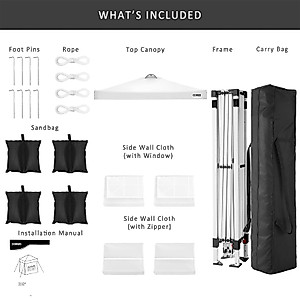 COBIZI Canopy 10'x10' Ez Up Canopy Waterproof Pop up Tent with 4 Removable Sidewalls, Commercial Instant Canopy with Air Vent, 4 Weight Bags, Carry Bag(10x10ft with 4 Sides & 4 Sandbags, White)