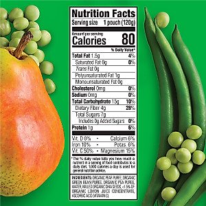 Happy Tot Organics Super Foods Stage 4, Pears, Peas & Green Beans + Super Chia, 4.22 Ounce Pouch (Pack of 16) packaging may vary