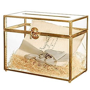NCYP Wedding Glass Card Box with Slot (9.9x5.6x7.7 Inches) Handmade Vintage Rectangle Gold Card Holder for Wedding Reception, Keepsake, Birthday Party Centerpiece, Decor Terrarium Gift (Glass Box Only)