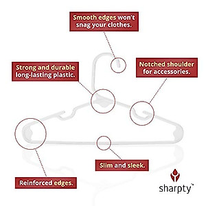 Sharpty Kids Plastic Hangers, Children's Hangers for Baby, Toddler, and Child Clothes - Everyday Standard Use - Ideal for Boys and Girls Closet, Clothing, Pants, Coats, and More - White, 60 Pack