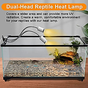 Petboda Reptile Heat Lamp, Dual Head UVA/UVB Reptile Light with Cycle Timer, Dimmable Basking Light for Turtle Tortoise Lizard Snake Bearded Dragon and More, 4 Bulbs (2PCS 25W + 2PCS 50W) Included