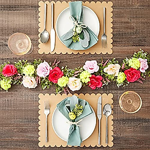 100 Pack Scalloped Kraft Paper Placemats for Dining Table, Wedding, Disposable (Brown, 10 x 14 in)