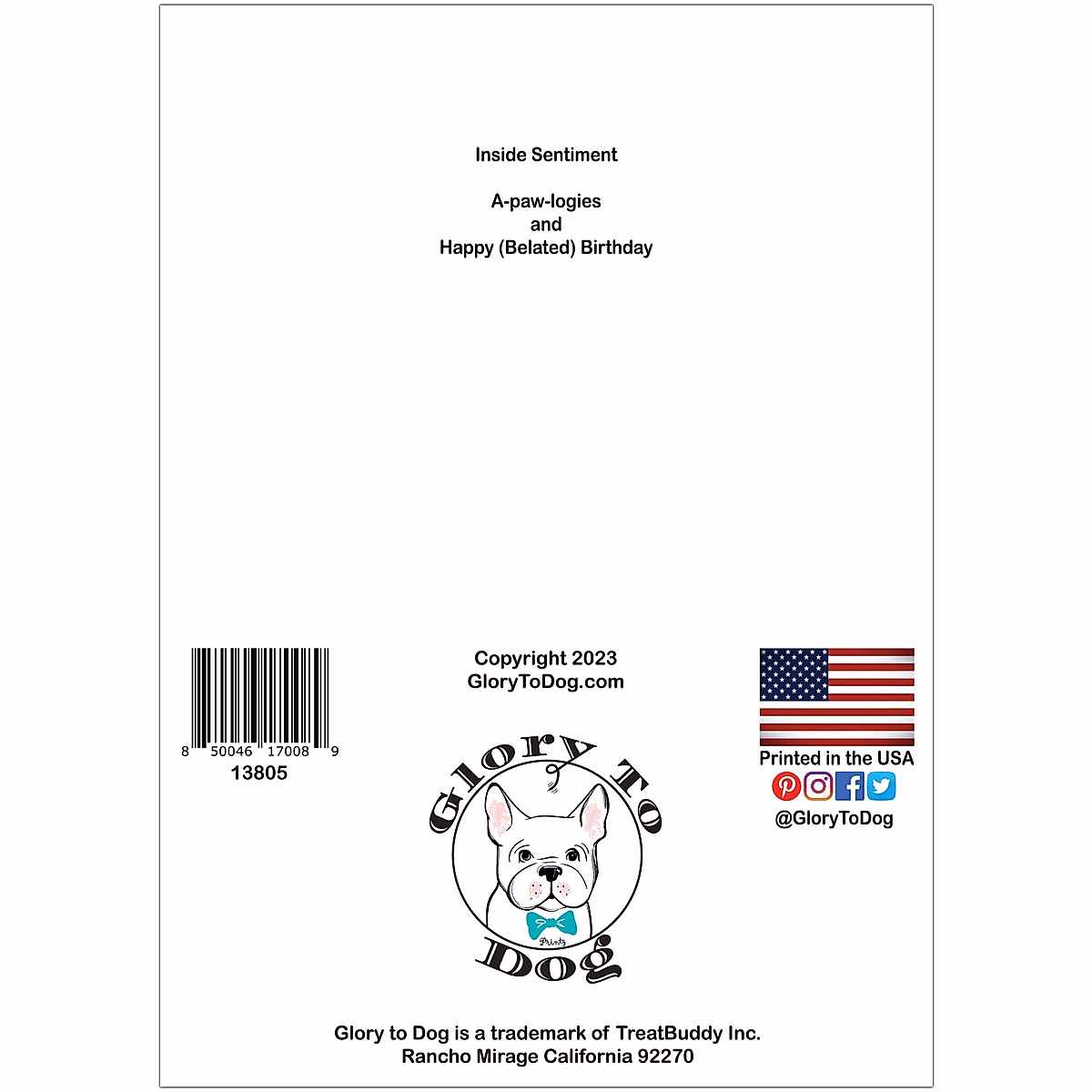 Glory To Dog Doggone It! I Furgot Your Birthday Belated Birthday Card (featuring an adorable Jack Russell Terrier puppy) with Greeting Card Mailing Envelope