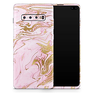 DesignSkinz Rose Pink Marble & Digital Gold Frosted Foil V14 Protective Vinyl Decal Wrap Skin Cover Compatible with The Samsung Galaxy S20 (Screen Trim & Back Glass Skin)