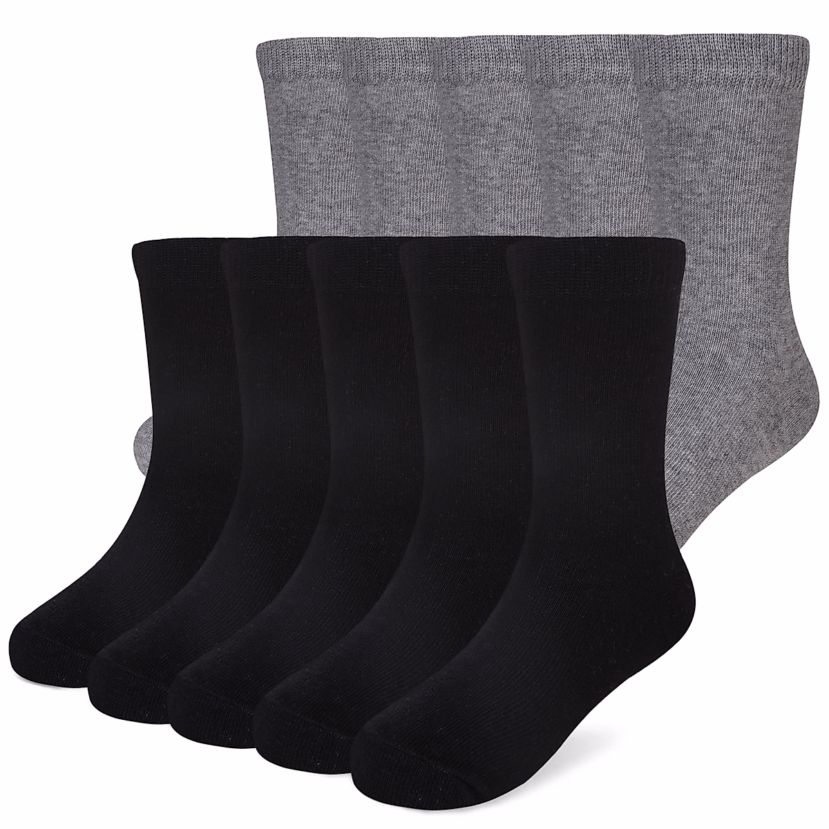 Kids Boy Girls Classics Athletic Socks Little Toddlers Casual School Uniform Sports Soft Breathable Cotton Crew Socks (10 Pairs Black&Grey, 6-8 Years)