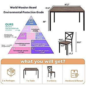 Dporticus 5 Piece Dining Table Set, Table and Chairs for 4 Industrial Style Dining Room & Kitchen,1 Table & 4 Chairs,Stainless Metal Frame