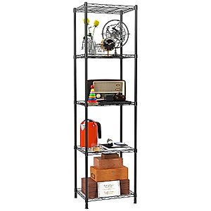 YisanCrafts 5 Tier Fixed Layer Spacing Storage Shelf Metal Storage Rack Wire Shelving Unit Storage Shelves Metal 660Lbs Capacity 17" L x 13" W x 63" H for Pantry Closet Kitchen Laundry Black