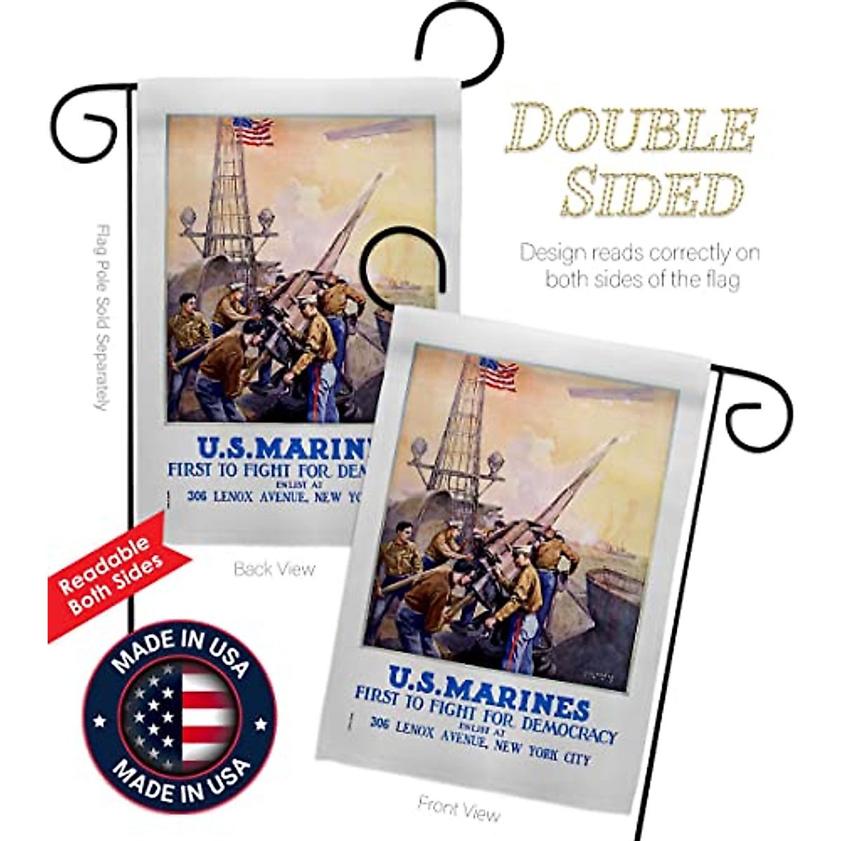 US Brotherhood First to Fight Garden Flag Set Wall Hanger Armed Forces Marine Corps USMC Semper Fi United State American Military Veteran Retire House Banner Small Yard Gift Double-Sided, Made in USA