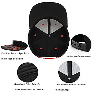 Rose Snapback Hats for Men Hat High Top End Hip Hop Hats for Rappers Flat Visor Bill Women's Baseball Caps Adjustable Unisex Black