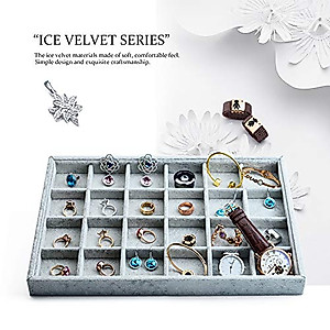 Oirlv 24 Grid Ice Velvet Jewelry Drawer Organizer Tray Stackable Jewelry Trays Removable Dividers for Rings Earring Storage Display
